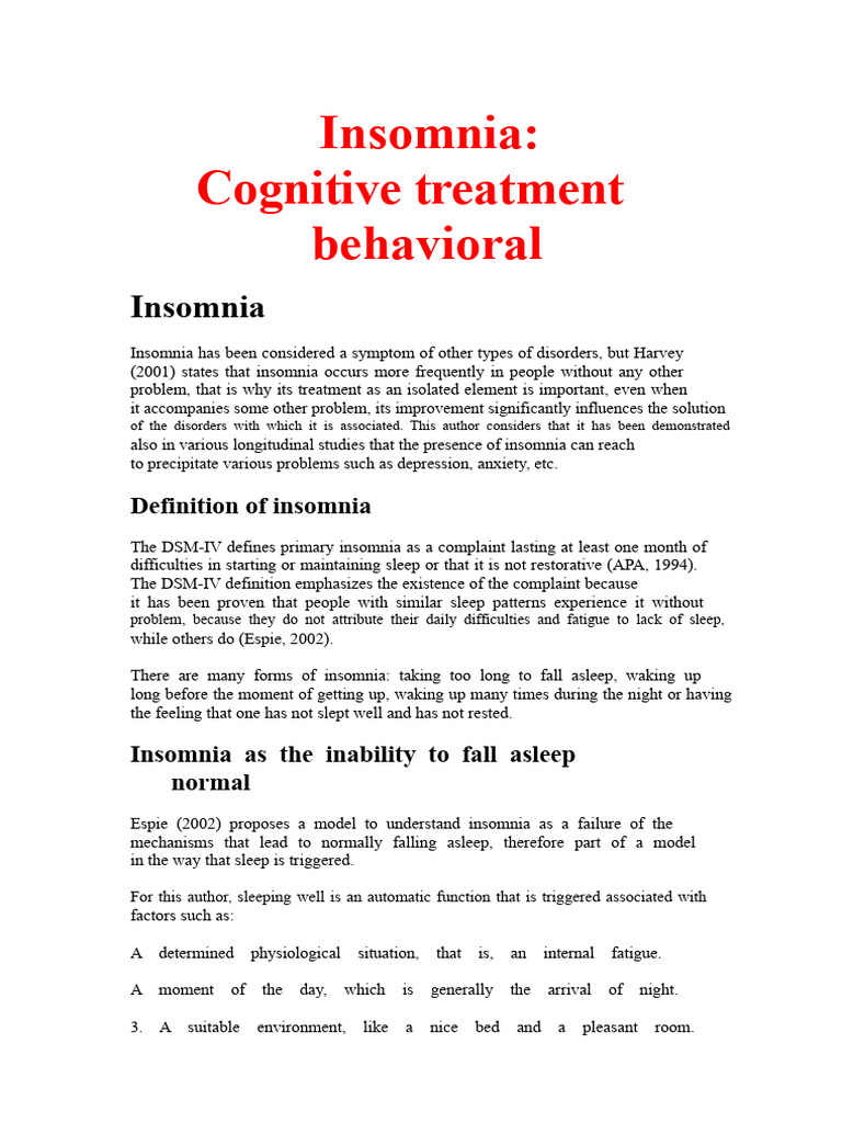 Cognitive Behavioral Therapy for Insomnia | PDF | Insomnia | Sleep