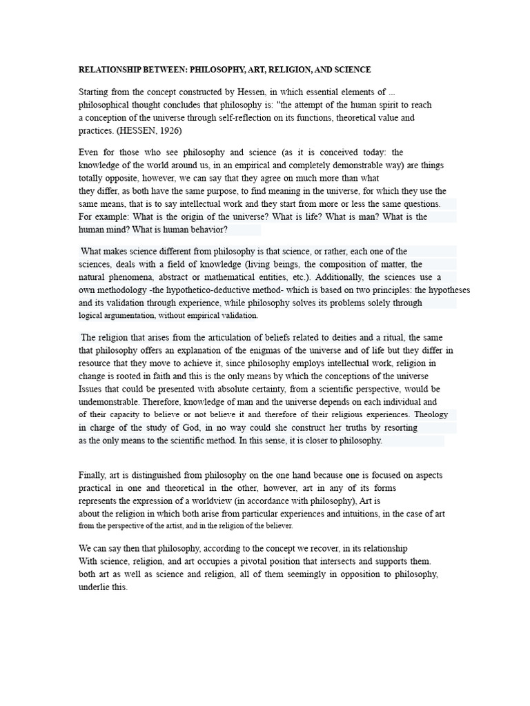 RELATION Philosophy, Science, Religion, Art | PDF | Science | Knowledge