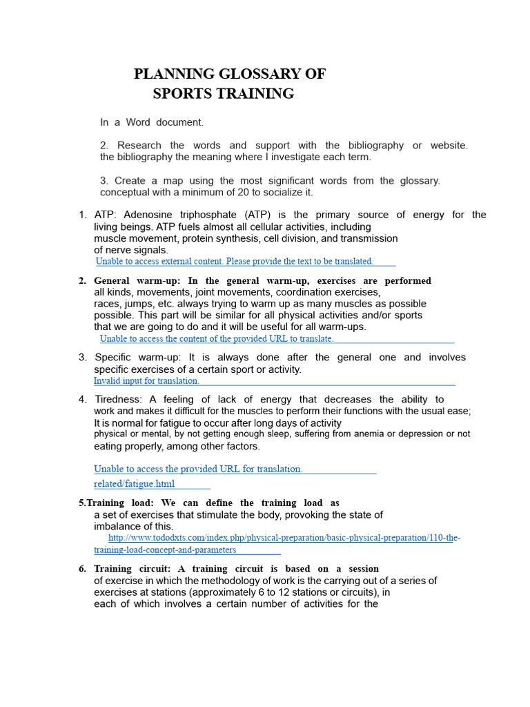 Glossary of Sports Training Planning (Development) | PDF | Muscle ...