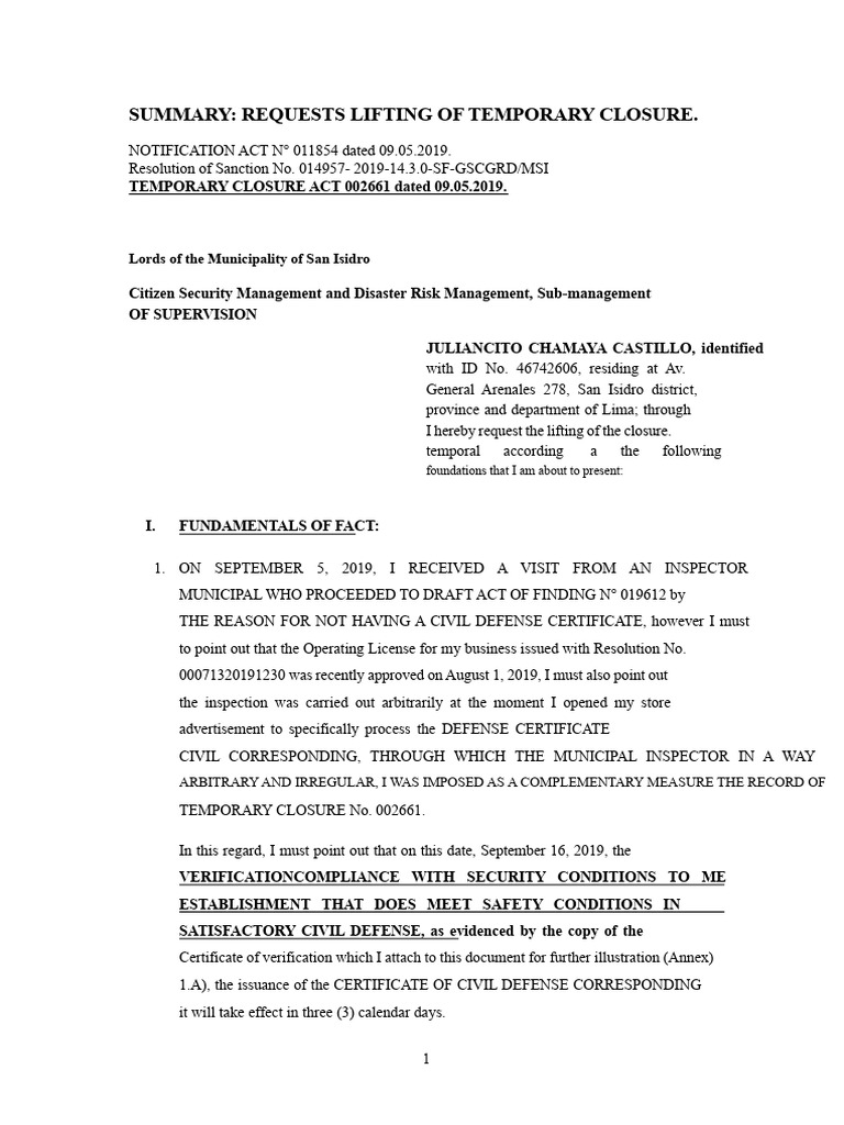 Request to Lift Temporary Closure | PDF | Government | Justice