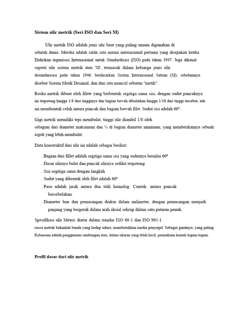 Sistem ulir metrik | PDF