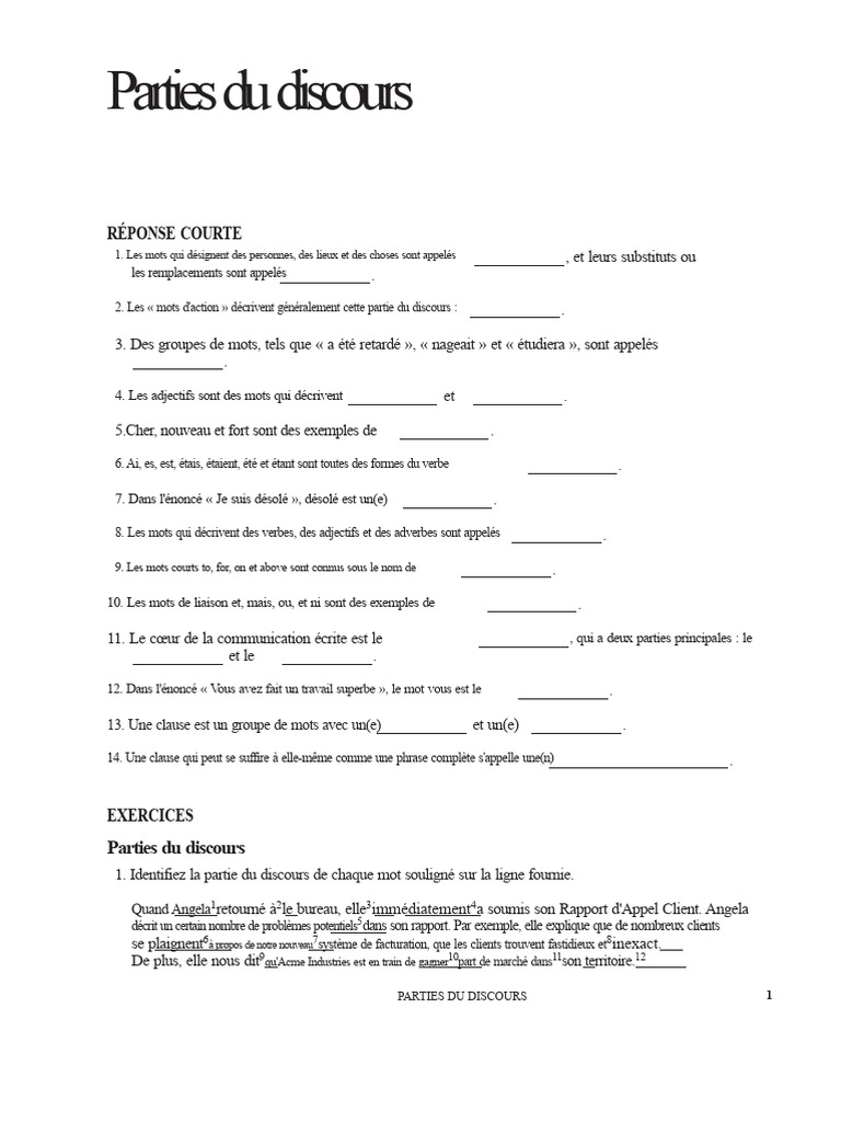 Comprendre les parties du discours | PDF | Nature (grammaire) | Nombre ...
