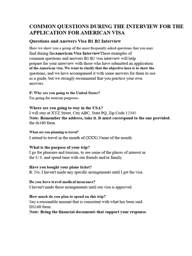 Common Questions During The American Visa Application Interview | PDF ...