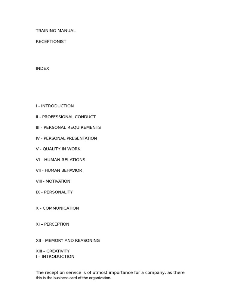 Receptionist Training Manual | PDF | Nonverbal Communication | Motivation