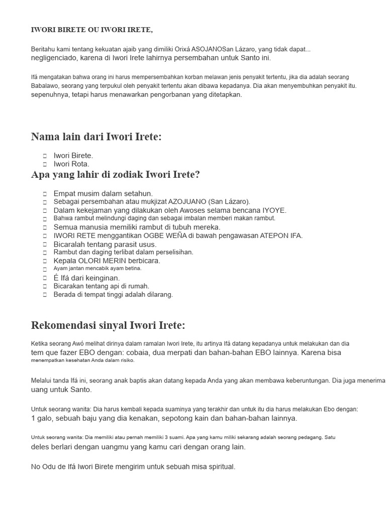 Iwori Birete Atau Iwori Irete | PDF