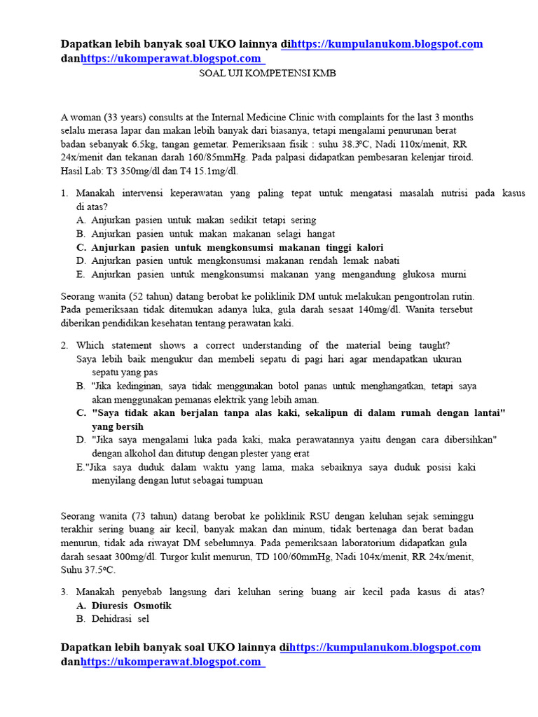 Contoh Soal Uji Kompetensi (UKOM) Keperawatan Medikal Bedah (KMB) | PDF