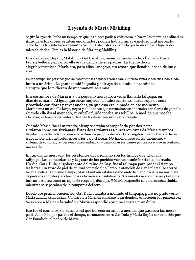 Leyenda de Mariang Makiling | PDF | Amor
