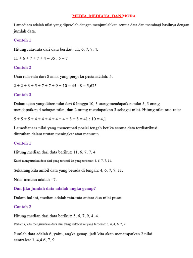 Rata-rata, Median, dan Moda dalam Statistik | PDF