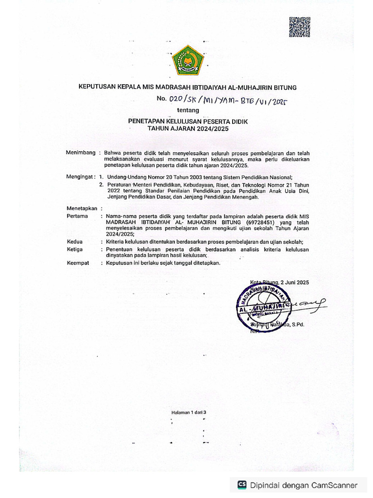 SK Penetapan Kelulusan | PDF