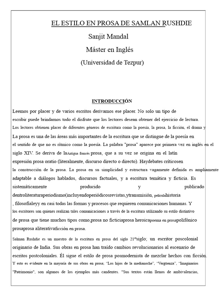 El Estilo en Prosa de Salman Rushdie | PDF | Prosa | Poesía