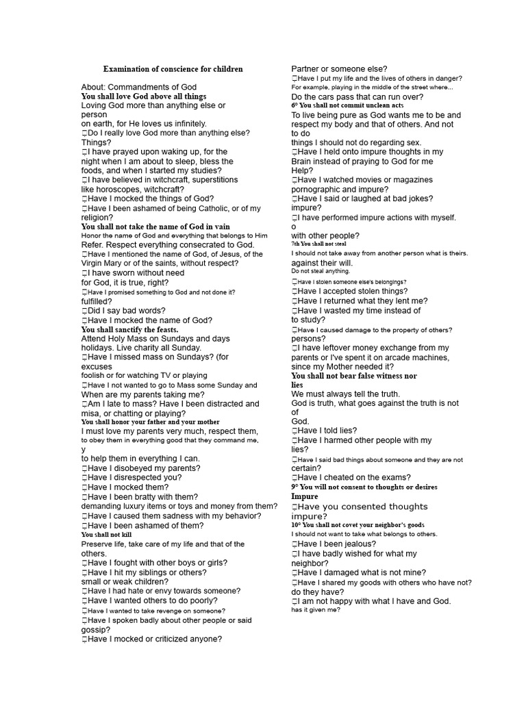 Examination of Conscience For Children | PDF | Spirituality | Religious ...