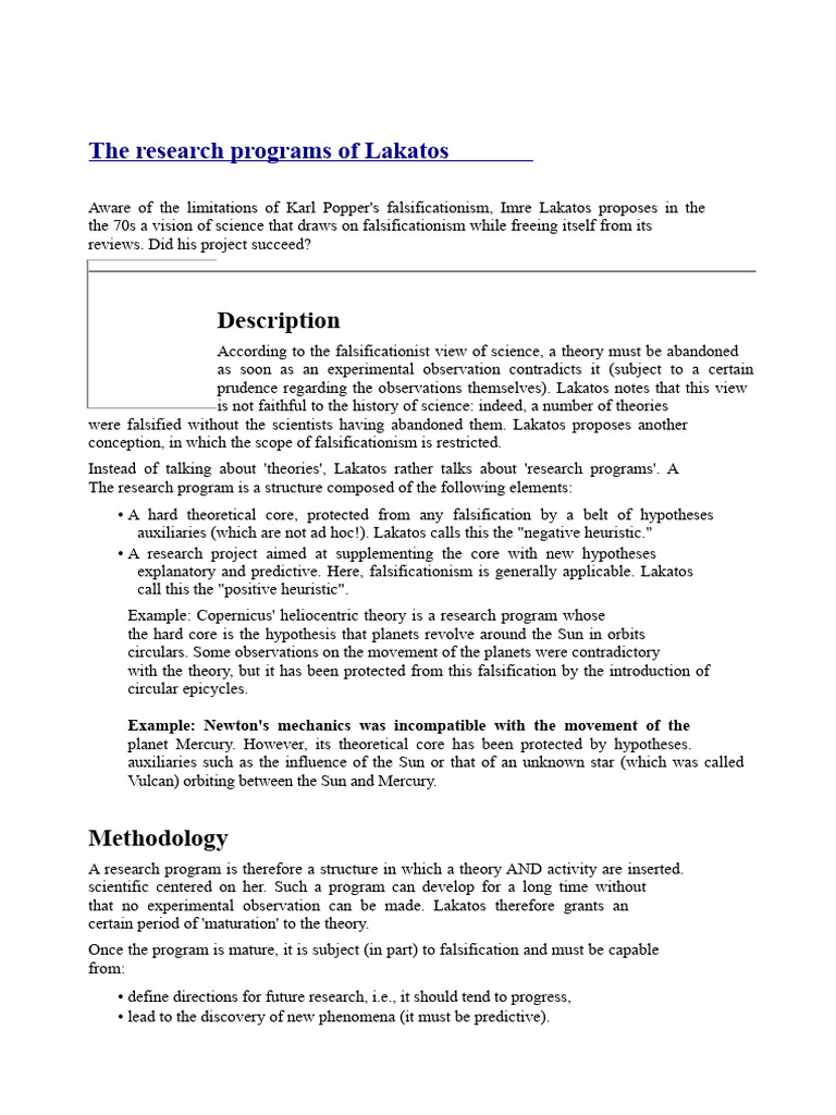 Lakatos's Research Programs. | PDF | Falsifiability | Hypothesis