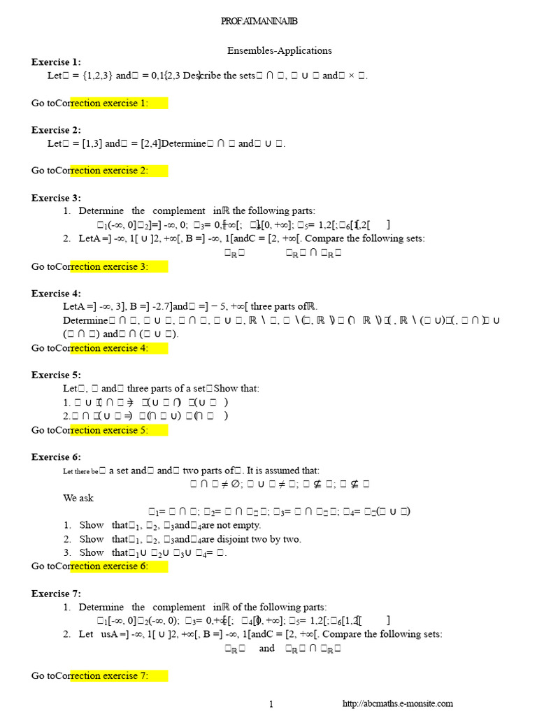 Exercises Solved Sets and Applications | PDF | Function (Mathematics) | Intersection (Set Theory)