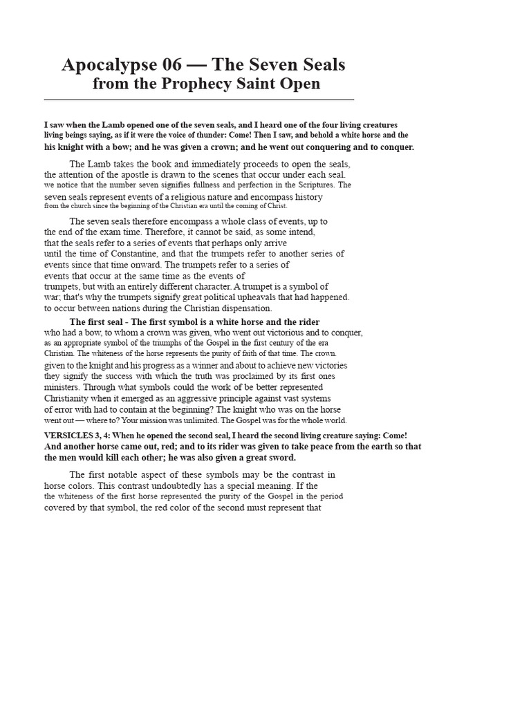 Opening of The Seven Seals - Book of Daniel and Revelation | PDF | Book ...