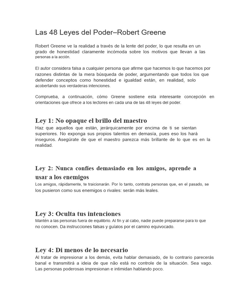 48 Leyes del Poder de Robert Greene | PDF