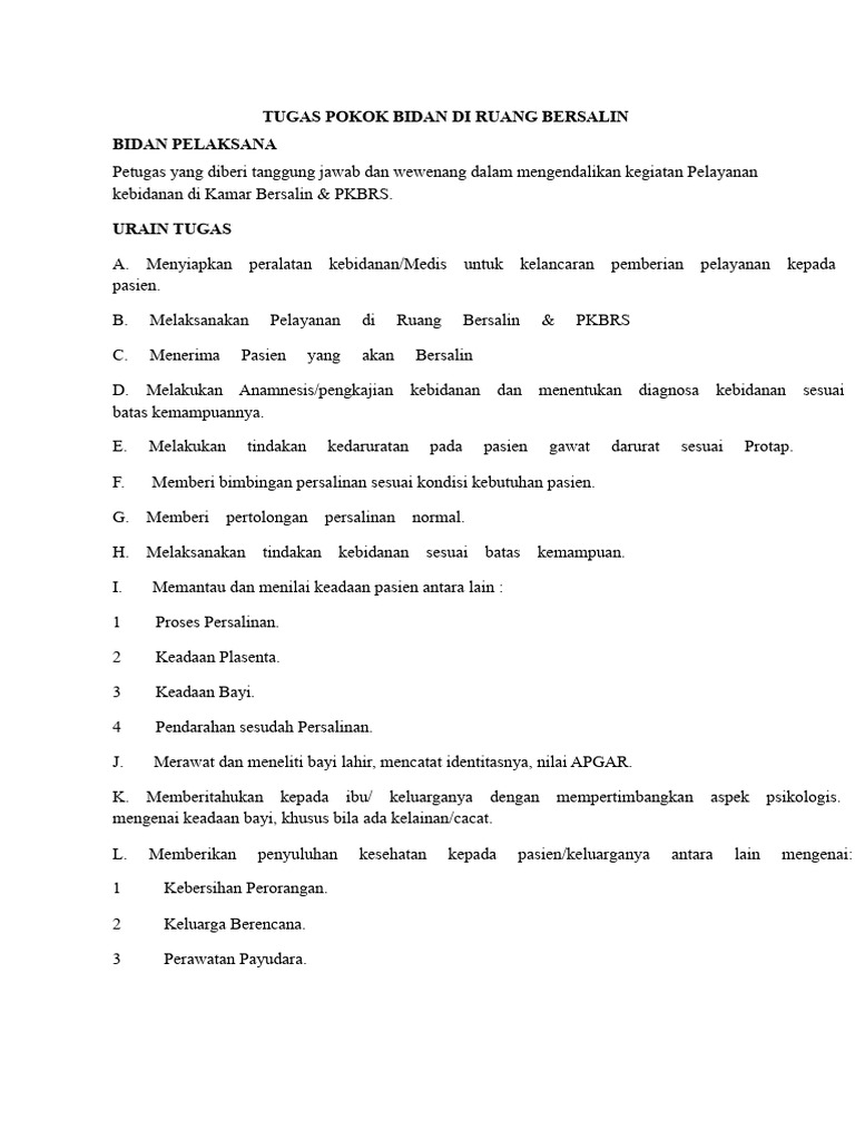 Tugas Bidan di Ruang Bersalin | PDF
