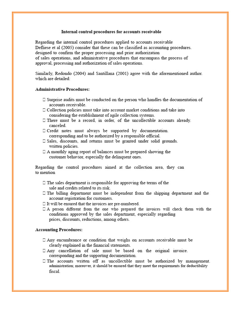 Internal Control Procedures For Accounts Receivable | PDF | Internal ...