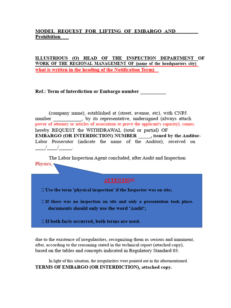 Request to Lift Embargo or Prohibition | PDF | Justice | Crime & Violence