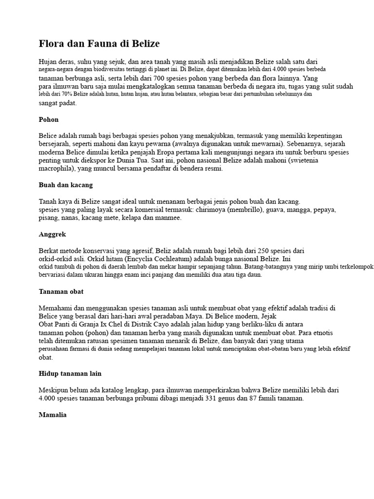 Flora Dan Fauna Di Belize | PDF