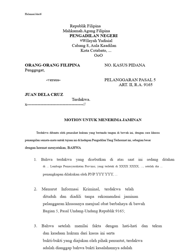 Permohonan Untuk Menerima Jaminan | PDF