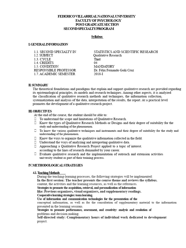 Qualitative Research Syllabus Overview | PDF | Qualitative Research ...