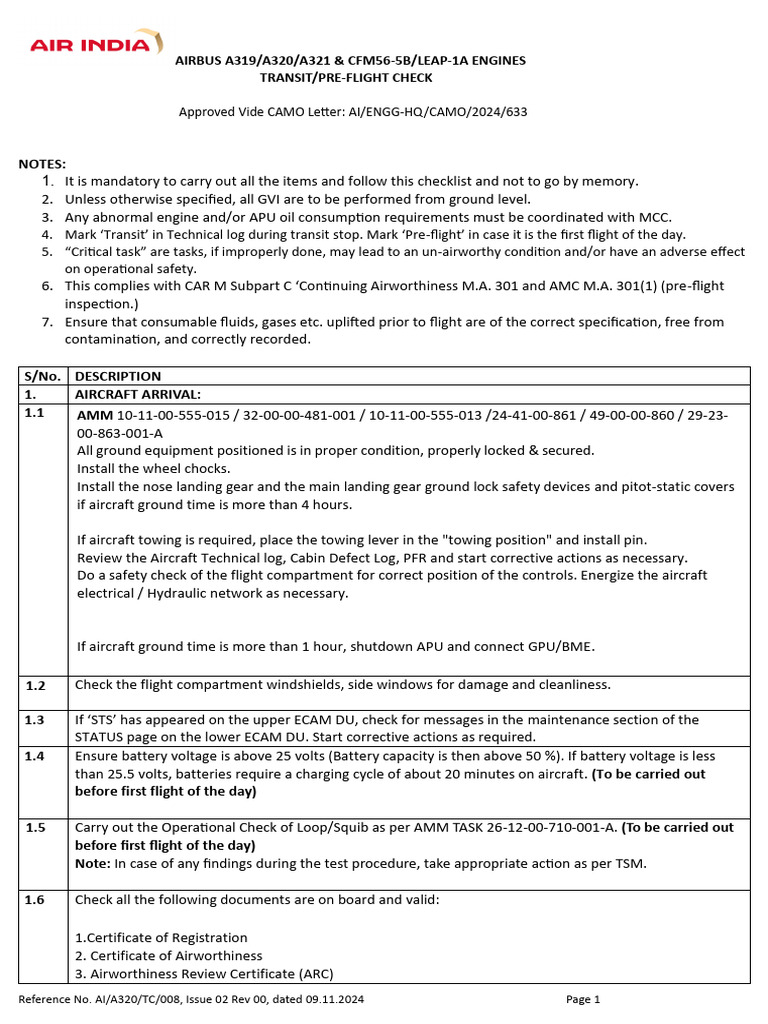 A320 Pre-Flight and Transit Checklist | PDF | Aircraft | Aviation