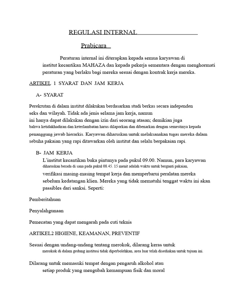Peraturan Internal | PDF