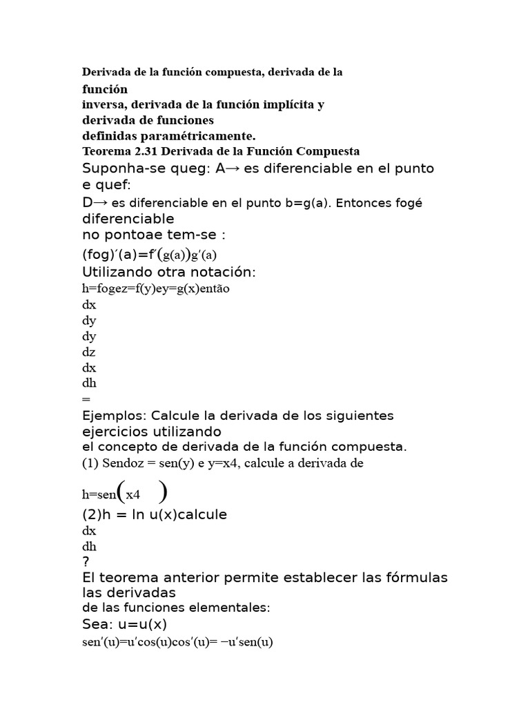 Derivadas: Compuestas, Inversas y Paramétricas | PDF | Derivado | Análisis