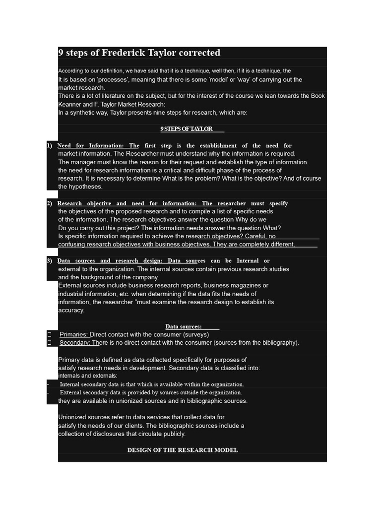 9 Steps of Federic Taylor Corrected | PDF | Survey Methodology | Methodology