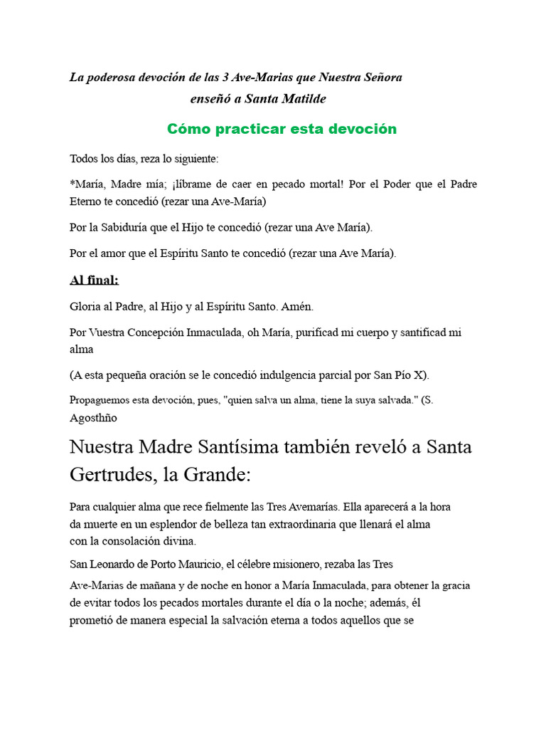 Devoción de las Tres Ave-Marias | PDF | María, madre de Jesús | Oración