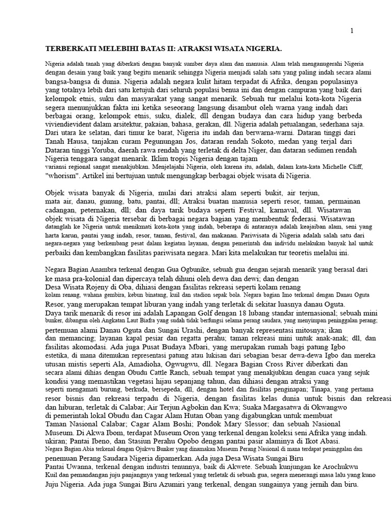 Atraksi Wisata Utama Di Nigeria | PDF