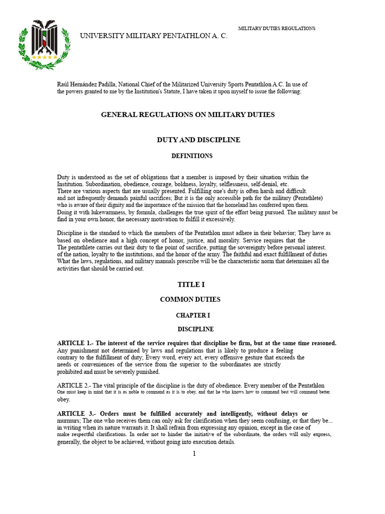 Military Duties and Discipline Regulations | PDF | Sergeant | Arrest