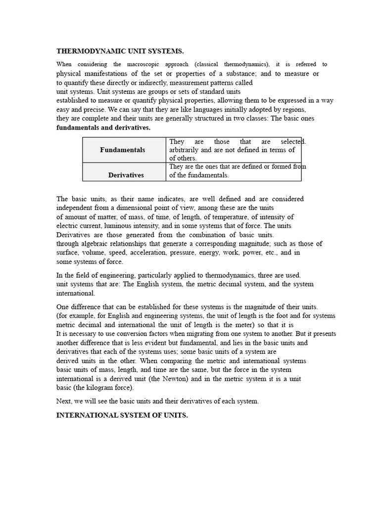 Thermodynamics Unit Systems Overview | PDF | International System Of ...