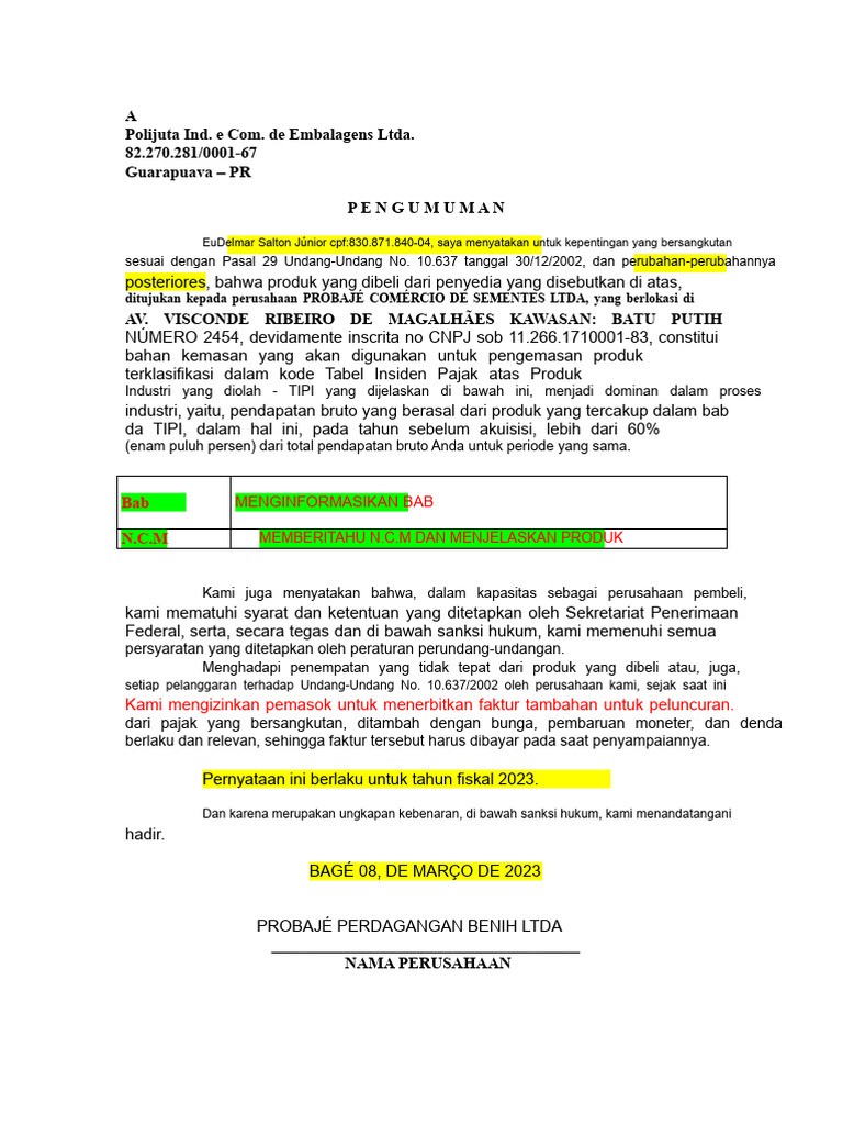 Model Surat Ipi | PDF