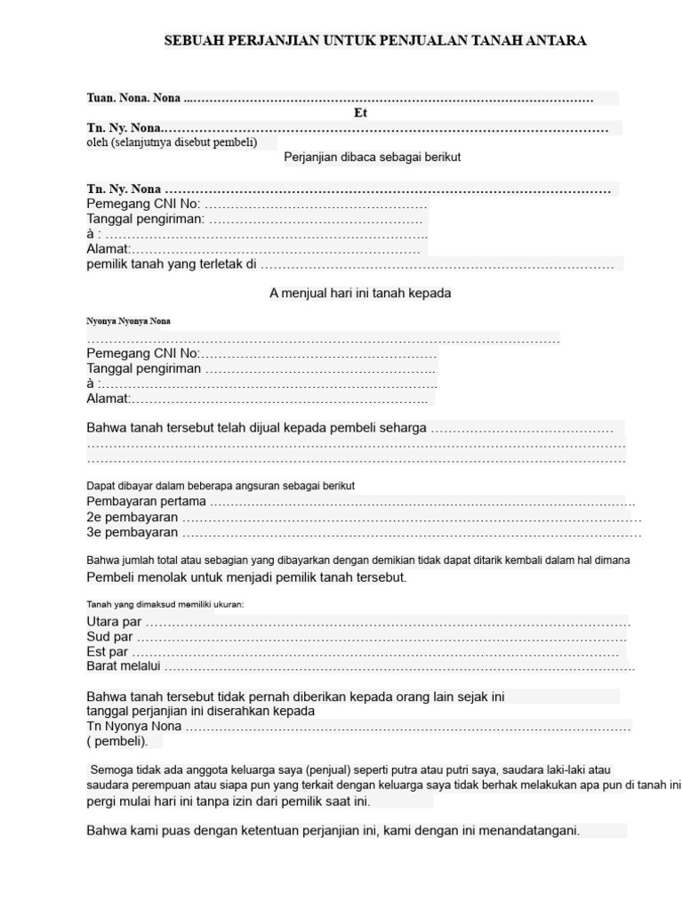 Contoh Perjanjian Jual Tanah CNI | PDF
