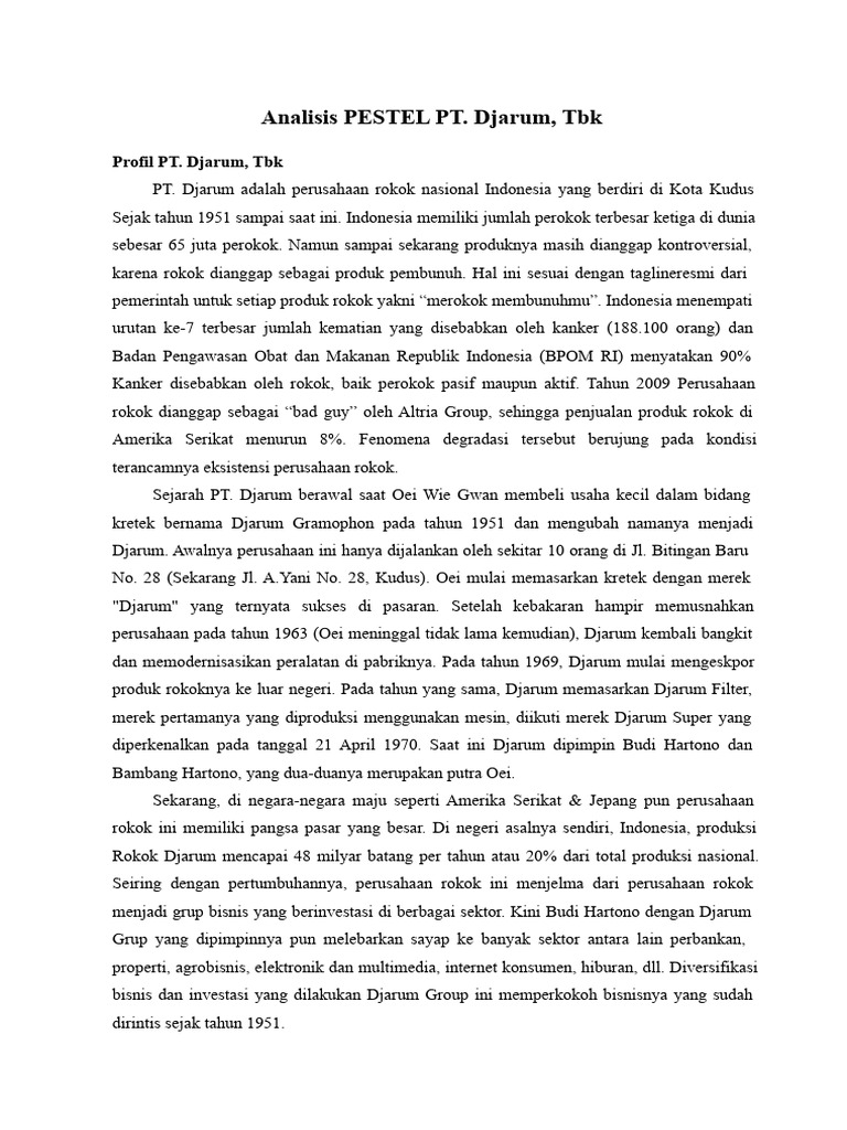Analisis PESTEL PT. Djarum, TBK | PDF