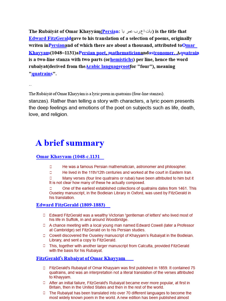 The Rubáiyát of Omar Khayyám | PDF | Omar Khayyam | Poetry