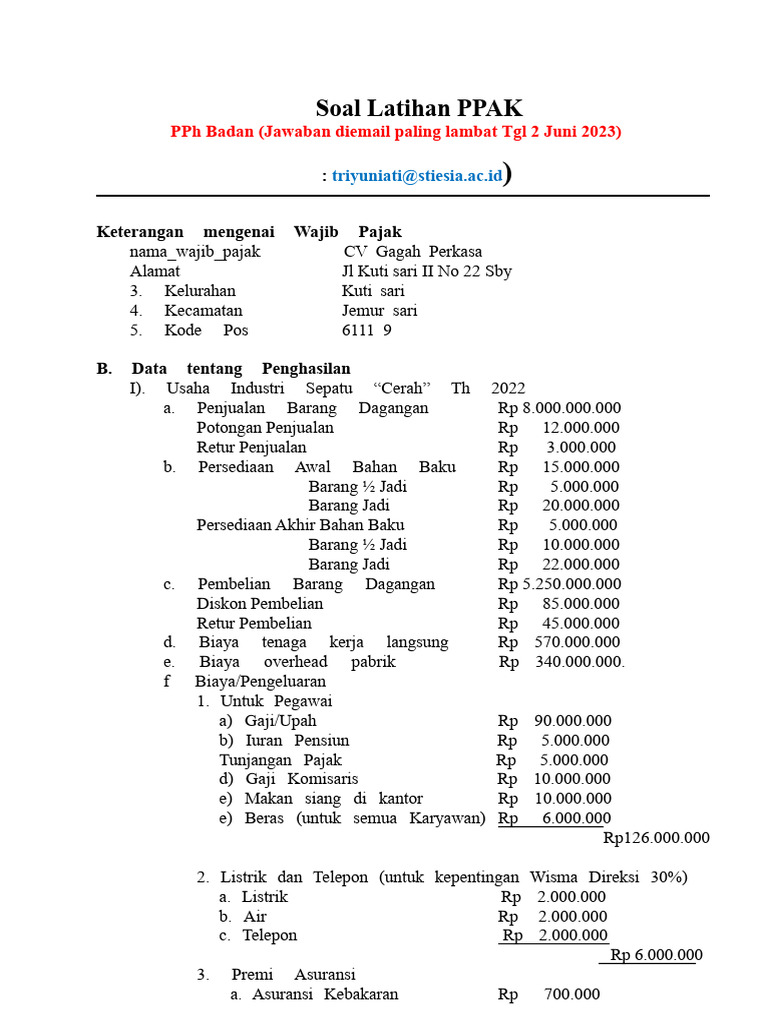 Latihan PPAK: PPh Badan 2022 | PDF
