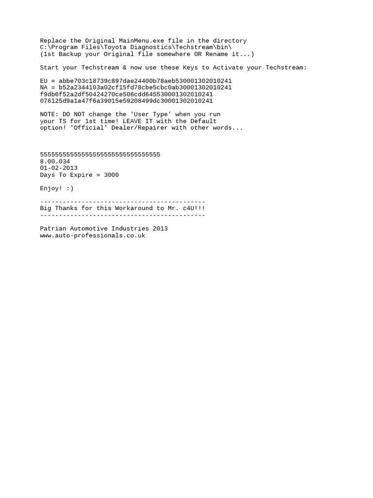 Toyota Techstream 8.00.034 Activation | PDF