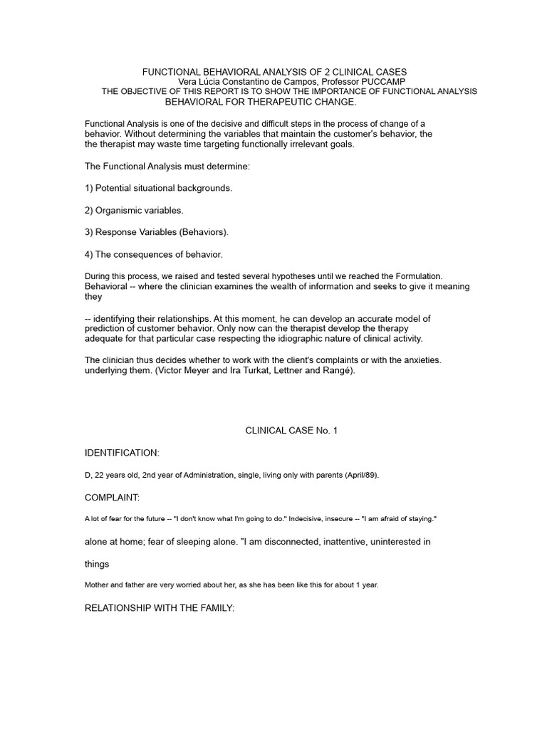 Functional Behavioral Analysis in Therapy | PDF | Anxiety | Psychology