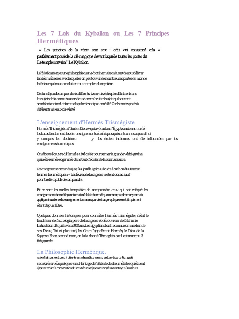 Les 7 Principes du Kybalion | PDF | Hermétisme