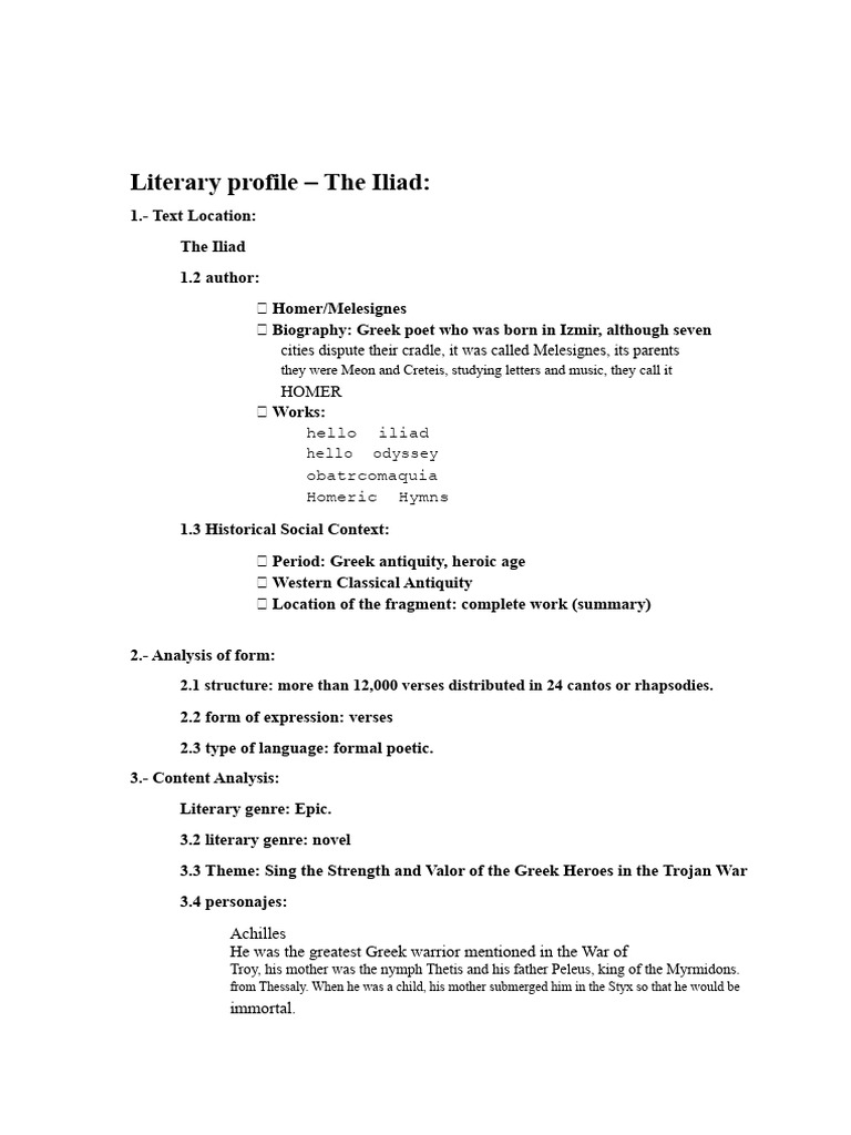 The Iliad: Epic Analysis and Characters | PDF | Paris (Mythology ...