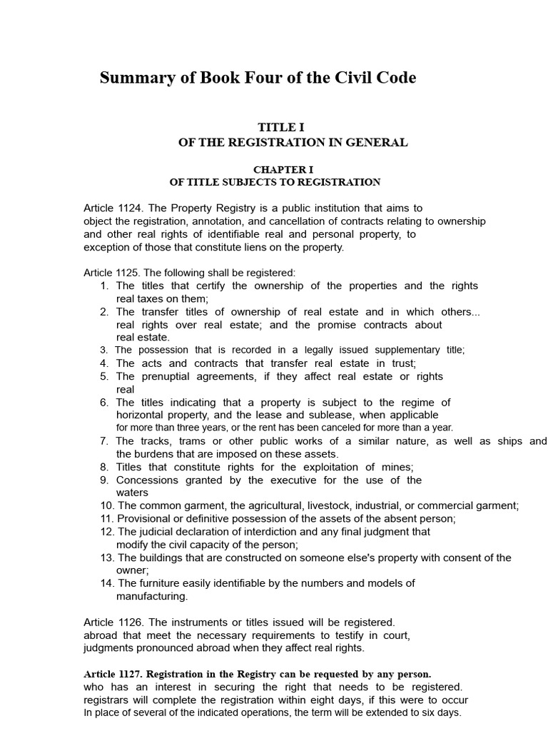 Summary of Book Four of The Civil Code | PDF | Will And Testament ...