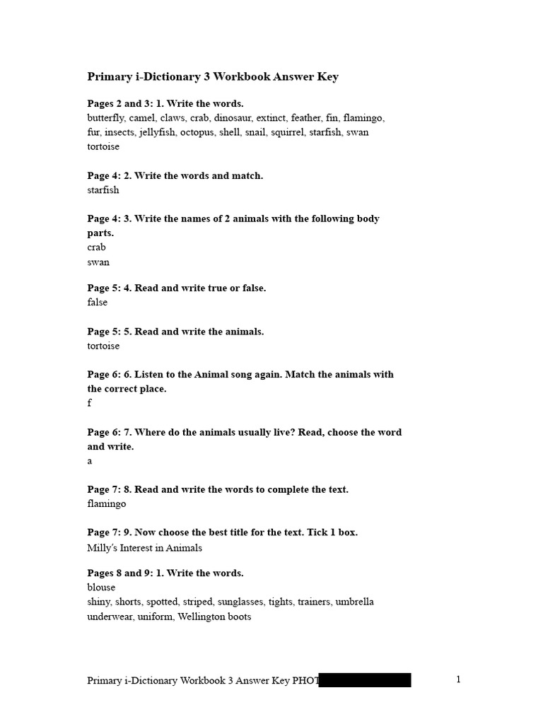Primary i-Dictionary 3 Answer Key | PDF