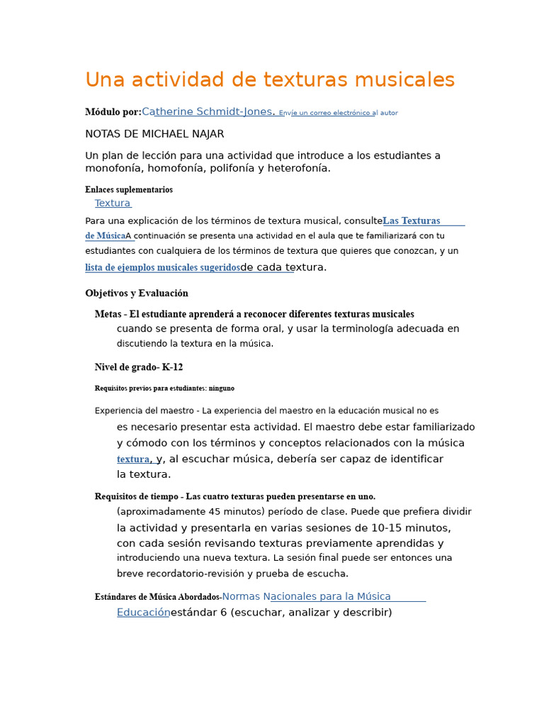 Una Actividad de Texturas Musicales | PDF | Canciones | Musicología