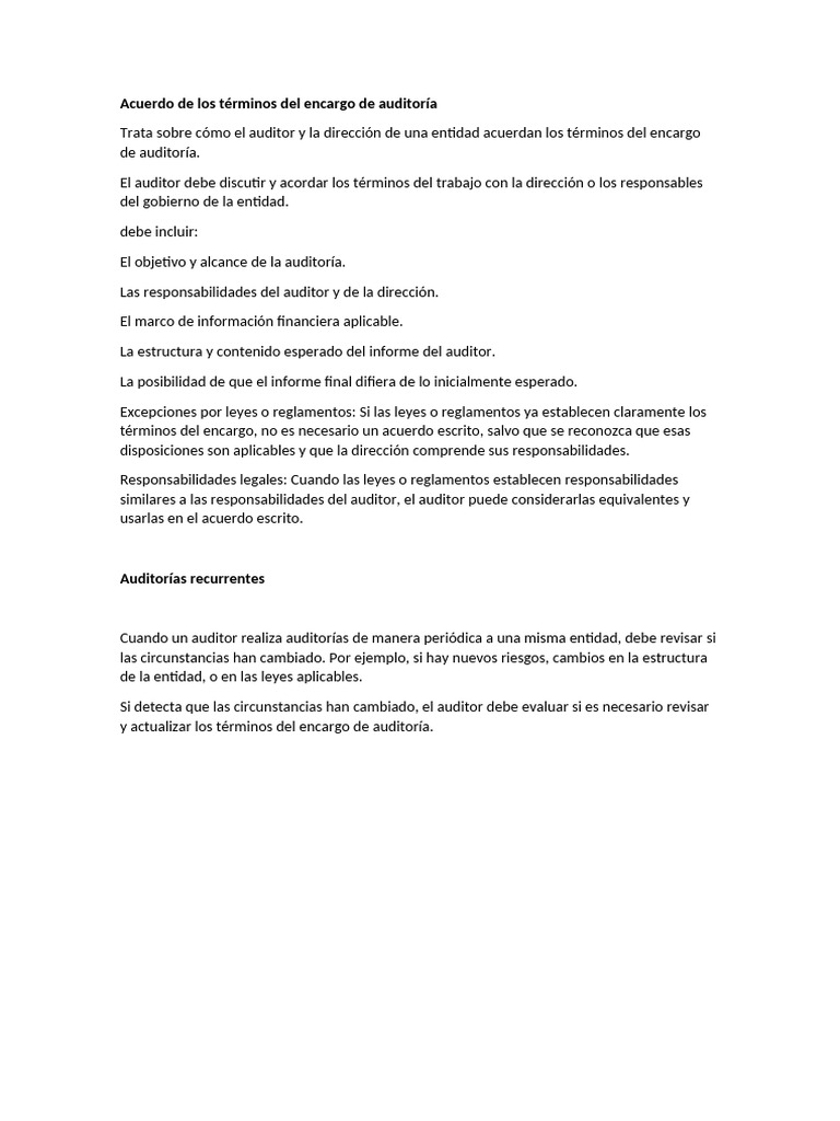 Términos del Encargo de Auditoría | PDF | Contralor | Auditoría