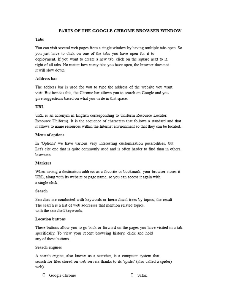 Parts of The Google Chrome Browser Window | PDF