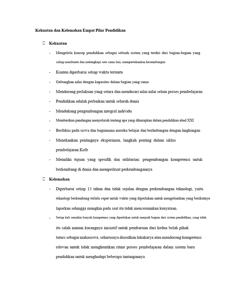 Kekuatan dan Kelemahan Pilar Pendidikan | PDF