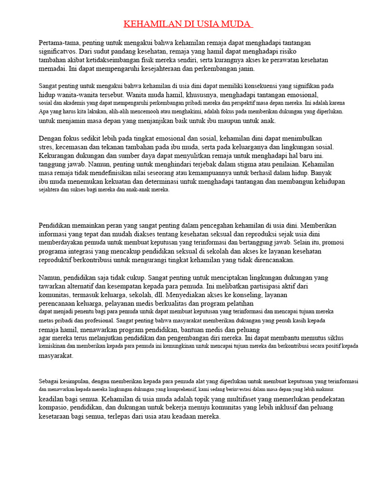Artikel Opini - Kehamilan Di Usia Dini | PDF
