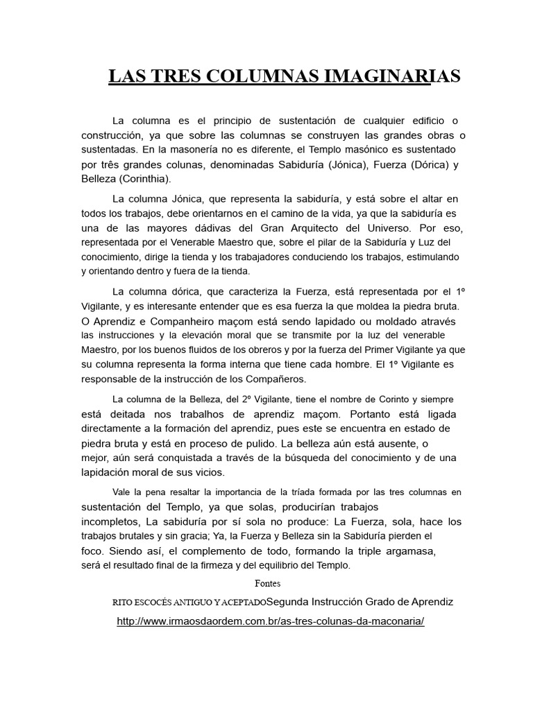 Las Tres Columnas en Masonería | PDF | Masonería | templo